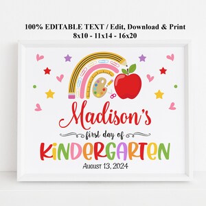 EDITABLE Rainbow First Day of School Printable Sign, Girl Back to ...