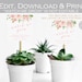 Watch Me Grow Tags Printable, Succulent Favor Tag, Floral Blush Pink ...
