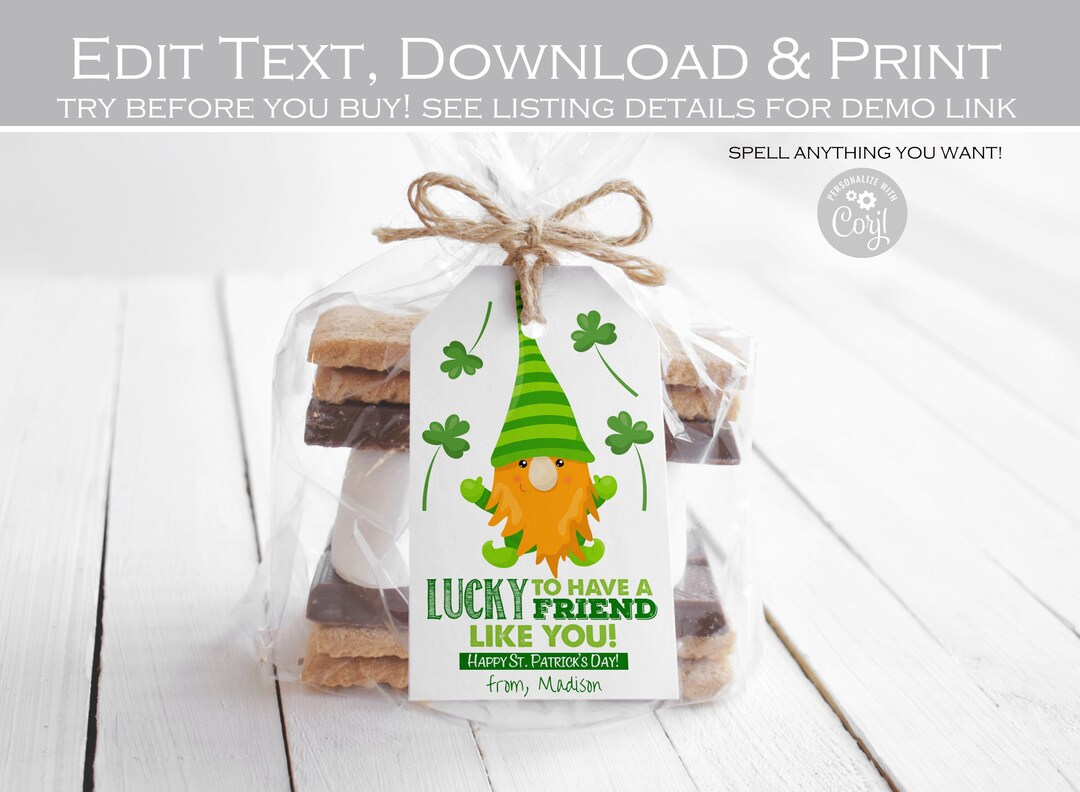 EDITABLE St. Patrick's Day Tag Printable, Co-worker Kids Teacher Staff ...