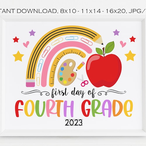 Rainbow First Day of 4th Grade Sign Printable Girl Back to - Etsy
