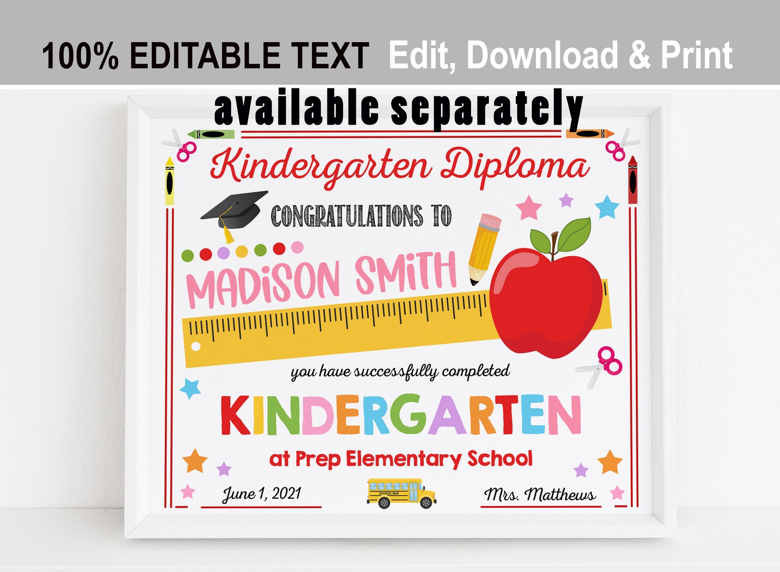 EDITABLE Kindergarten Graduation Diploma Printable - Etsy Canada