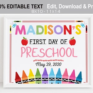 Editable First Day of School Printable Sign Girl Back to - Etsy