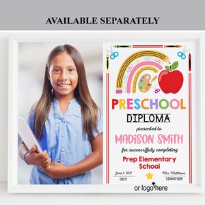 EDITABLE Preschool Diploma With Photo, Rainbow Personalized ...