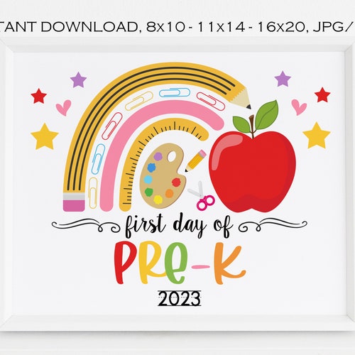 Rainbow First Day of Preschool Sign Printable Girl Back to - Etsy