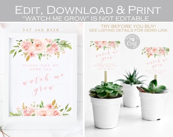 Watch Me Grow Tags Printable Succulent Favor Tag Floral | Etsy