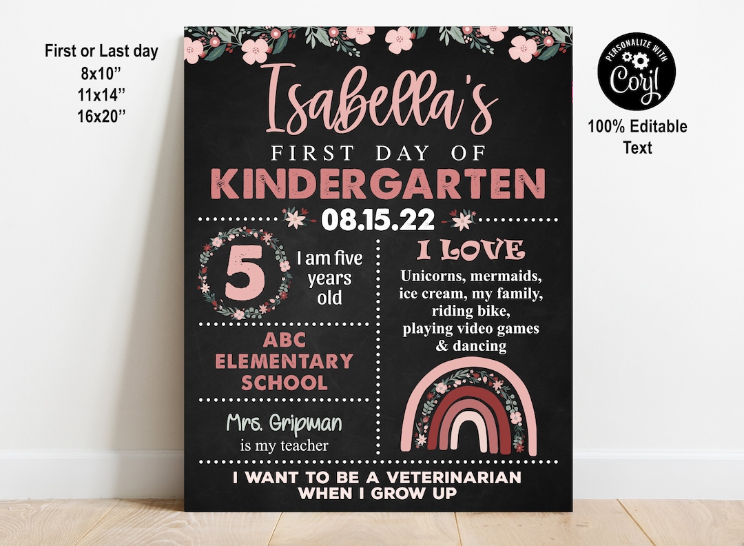EDITABLE Boho Rainbow First or Last Day of School Sign Printable, Girl ...