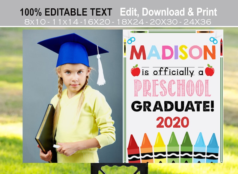 Editable Preschool Graduation Sign With Photo, Last Day of School Yard ...