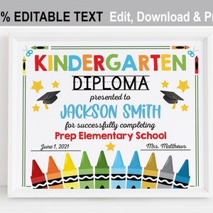 ANY GRADE EDITABLE Kindergarten Diploma Printable - Etsy
