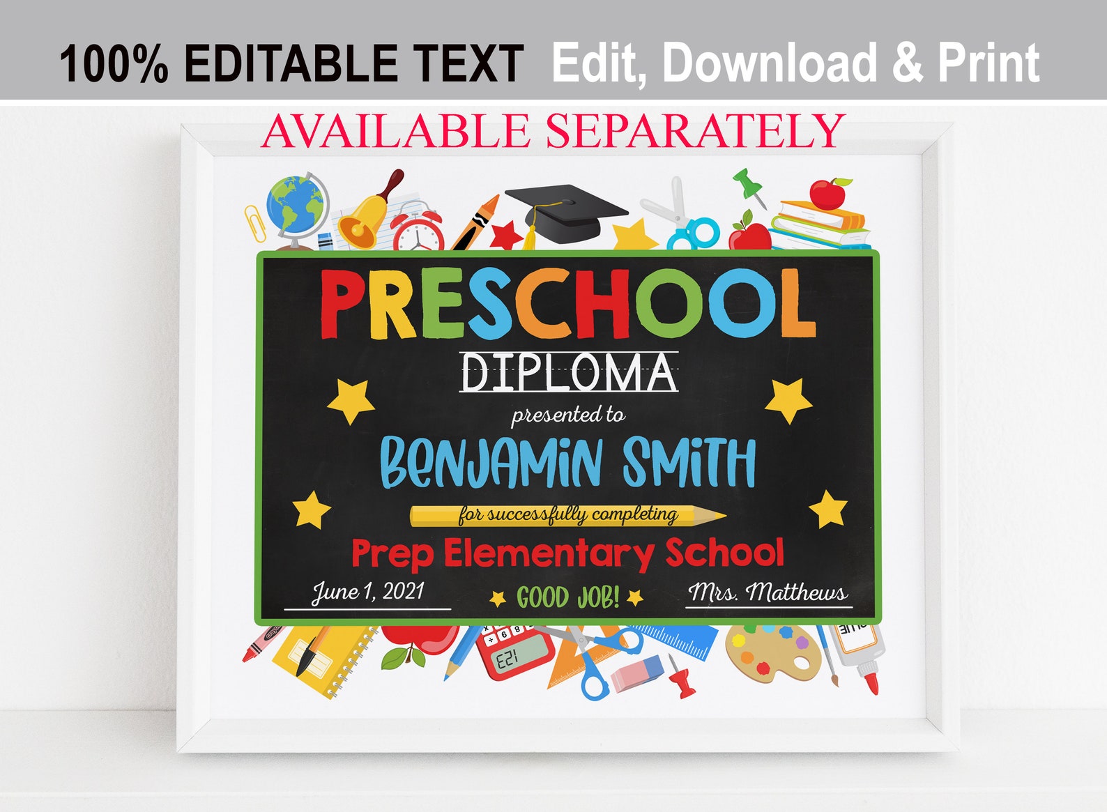EDITABLE Preschool Graduation Diploma Printable, Kids Personalized ...