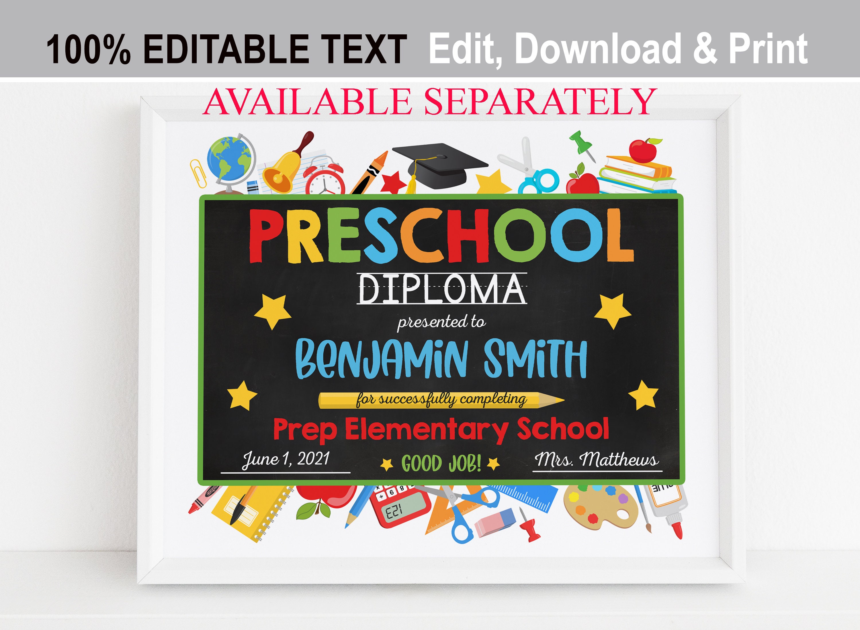 EDITABLE Kindergarten Graduation Diploma Printable Kids - Etsy