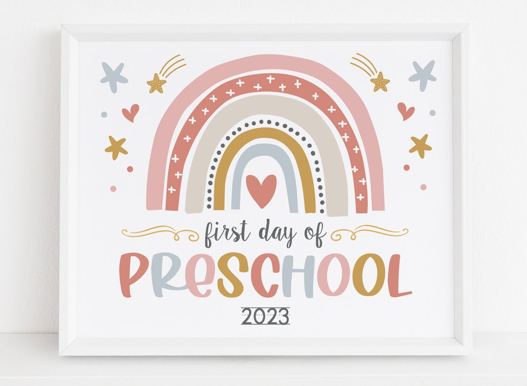 Boho Rainbow First Day of Preschool Sign Printable Girl Back - Etsy