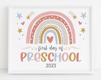 Boho Rainbow First Day of School Sign Printable Girl Back to - Etsy