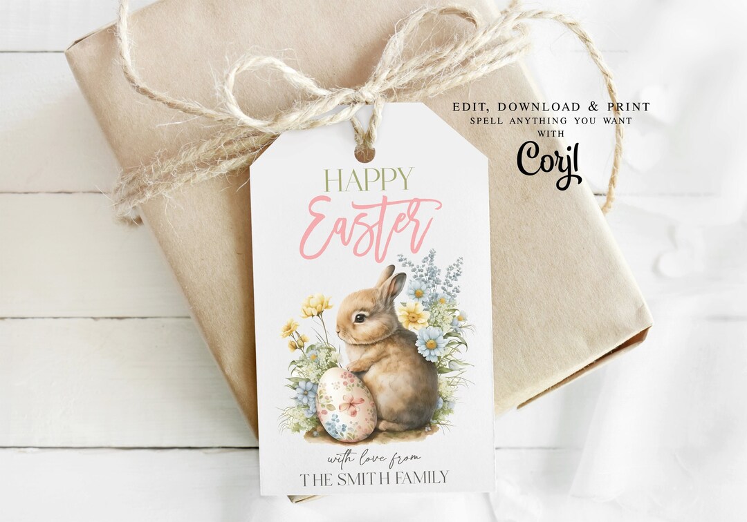 Happy Easter Bunny Gift Tag Printable, Easter Basket Party Favors ...