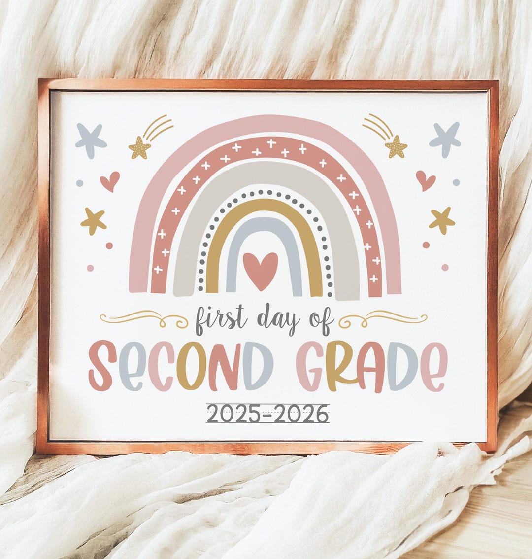 Boho Rainbow First Day of 2nd Grade Sign Printable, Girl Back to School ...