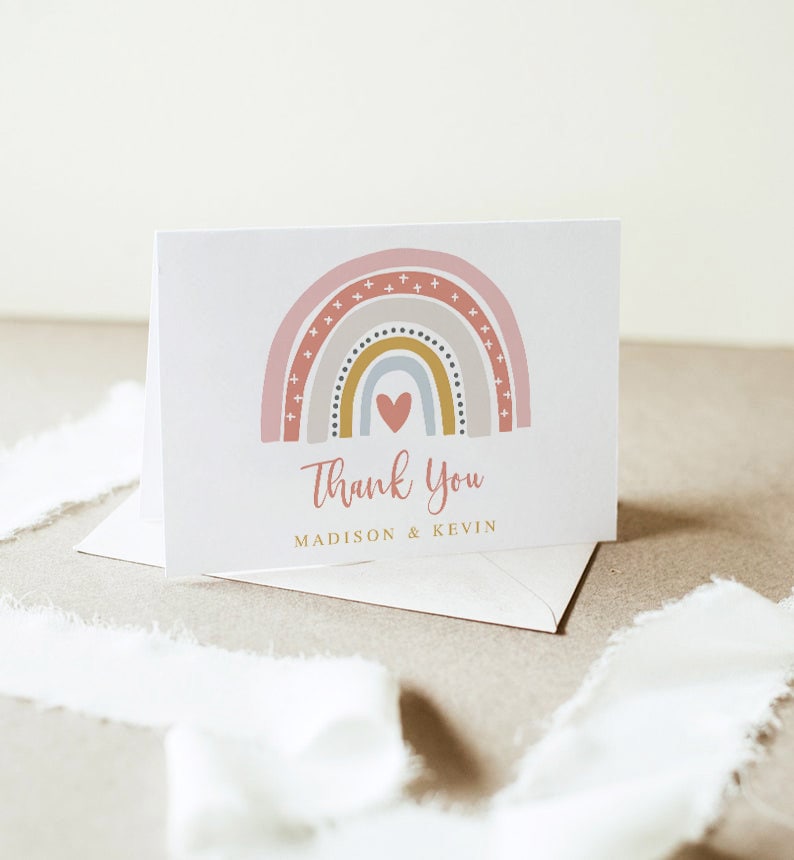 EDITABLE Boho Rainbow Thank You Card Printable Girl Baby - Etsy
