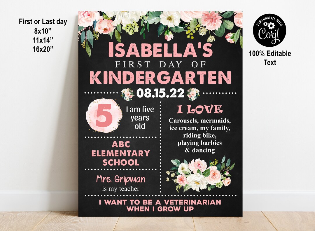 EDITABLE Floral First or Last Day of School Sign Printable, Girl Back ...