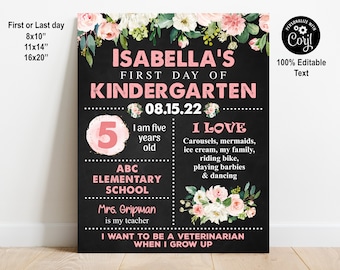 Rainbow First Day of Kindergarten Sign Printable Girl Back to - Etsy