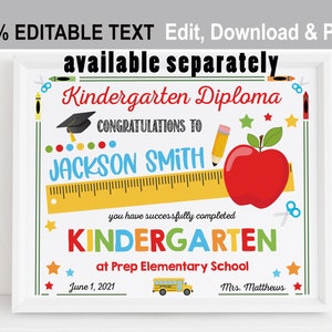 EDITABLE Kindergarten Graduation Diploma Printable - Etsy