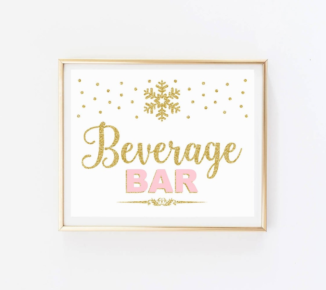 Beverage Bar Sign Printable, Winter Onederland Decorations, Pink and ...