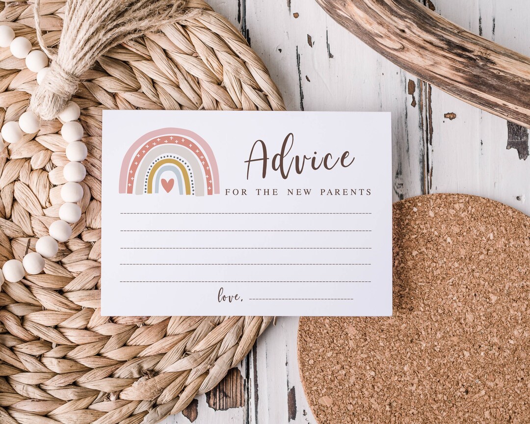 Advice for the New Parents Cards Printable, Boho Rainbow Girl Baby ...