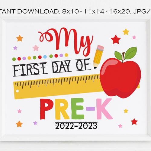 Girl First Day of PRE-K Sign INSTANT DOWNLOAD Photo Prop - Etsy