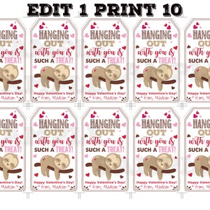 Sloth Valentine's Day Tag Printable, Smores Valentines Tag, Classroom ...