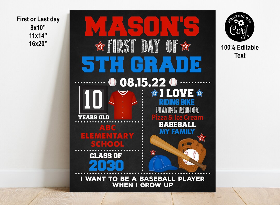 EDITABLE Baseball First or Last Day of School Sign Printable Back to ...