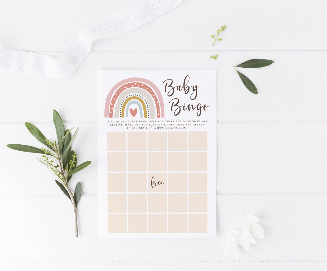 Boho Rainbow Baby Bingo Game Printable, Girl Baby Shower Activity ...