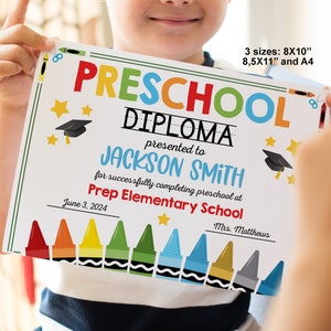 ANY GRADE Editable Preschool Diploma Printable, Preschool Certificate ...
