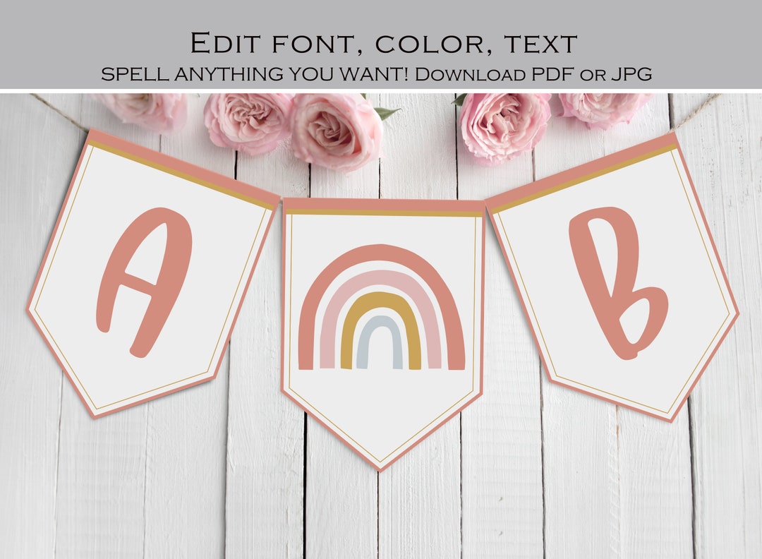 Editable Template Boho Rainbow Banner Printable, Girl Baby Shower ...