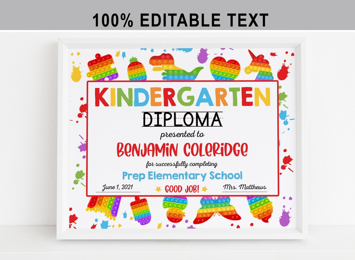 EDITABLE Kindergarten Diploma Printable End of School Year - Etsy