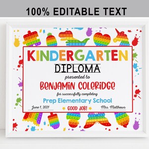 EDITABLE Kindergarten Diploma Printable, End of School Year ...