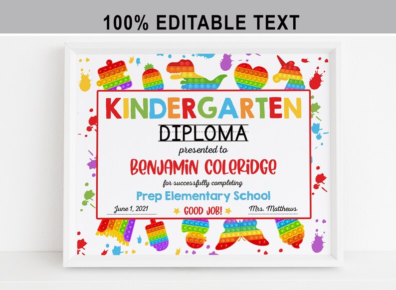 EDITABLE Kindergarten Diploma Printable, End of School Year ...