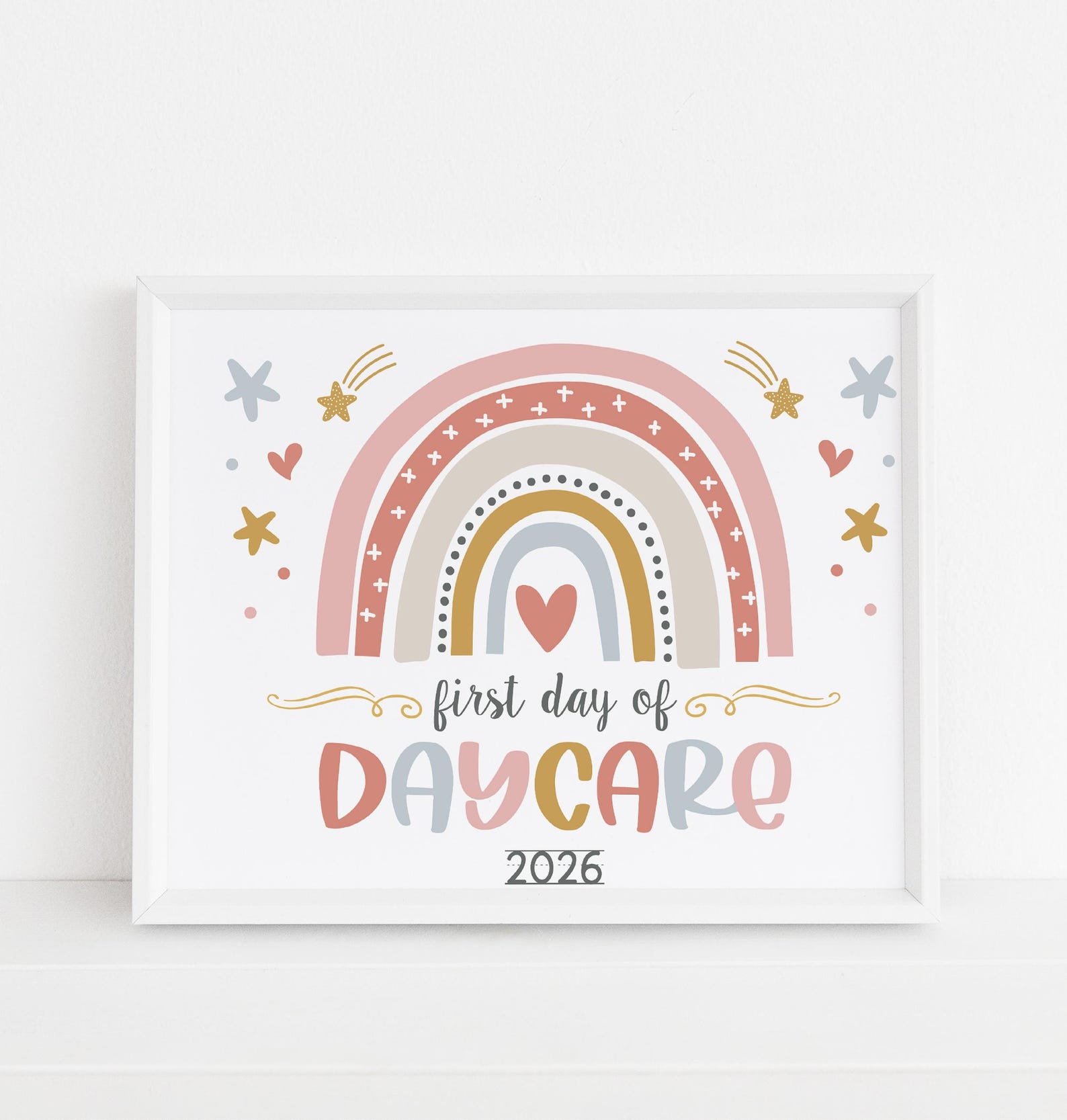 Boho Rainbow First Day of Daycare Sign Printable, Girl Back to School ...