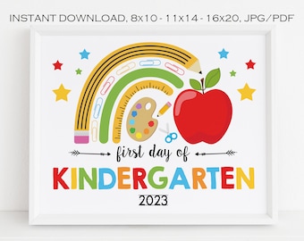 Rainbow First Day of Kindergarten Sign Printable Girl Back to - Etsy