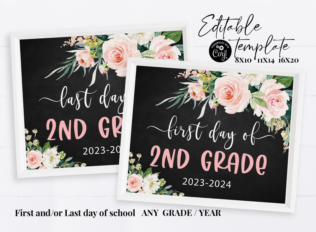 ANY GRADE Editable First & Last Day of School Sign Printable, Floral ...