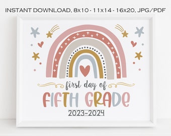 Boho Rainbow First Day of School Sign Printable Girl Back to - Etsy