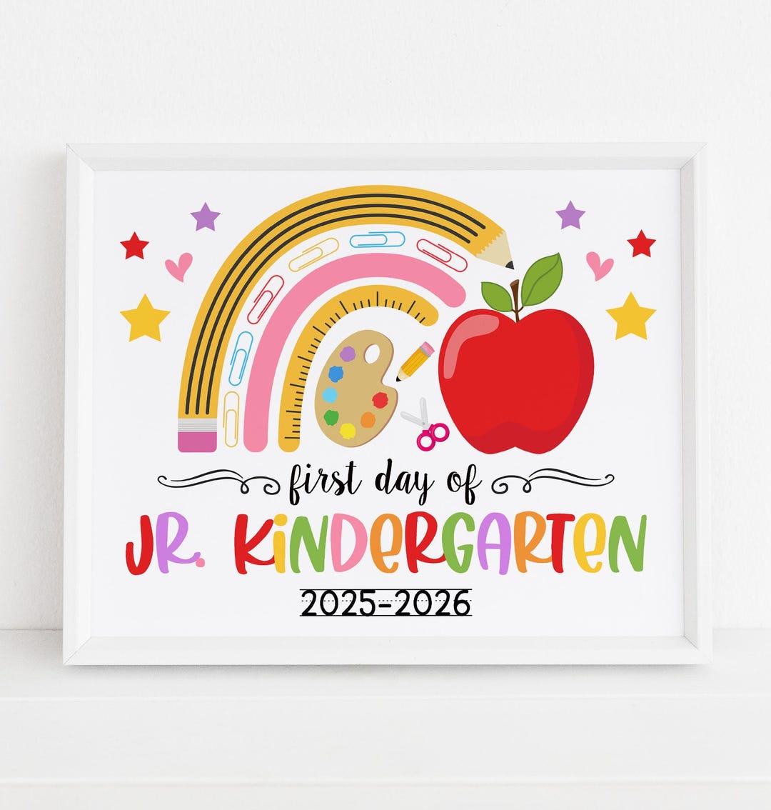 Rainbow First Day of Junior Kindergarten Sign Printable, Girl Back to ...