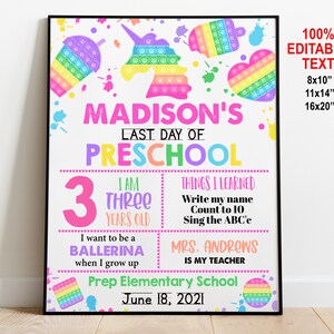 EDITABLE Last Day of School Sign Printable, Girl Preschool Graduation ...