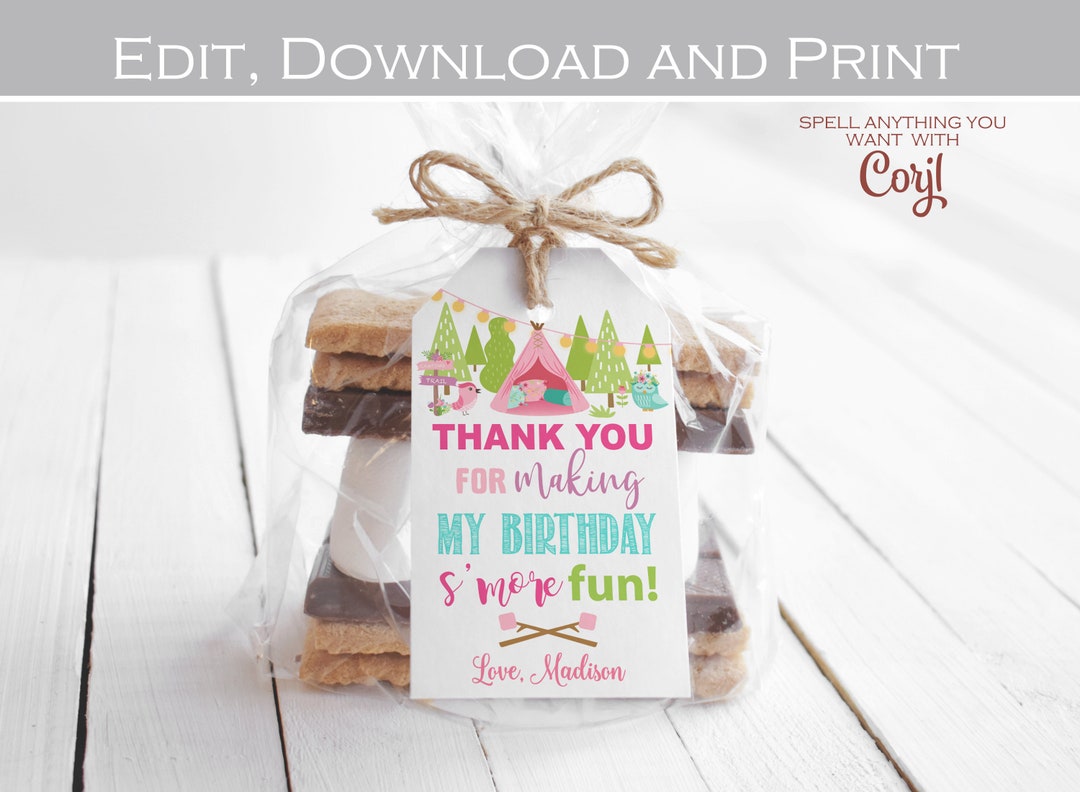 S'mores Tags, Smores Thank You Tags, Camping Birthday Party Favors ...