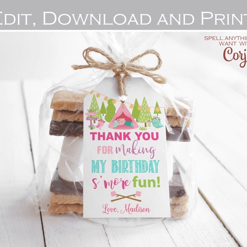 Editable S'mores Fun Gift Tag Template Birthday Favor Tag - Etsy