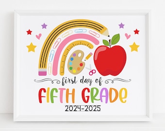 1st Day of School 5th Grade Printable Rainbow Instant Download Photo ...