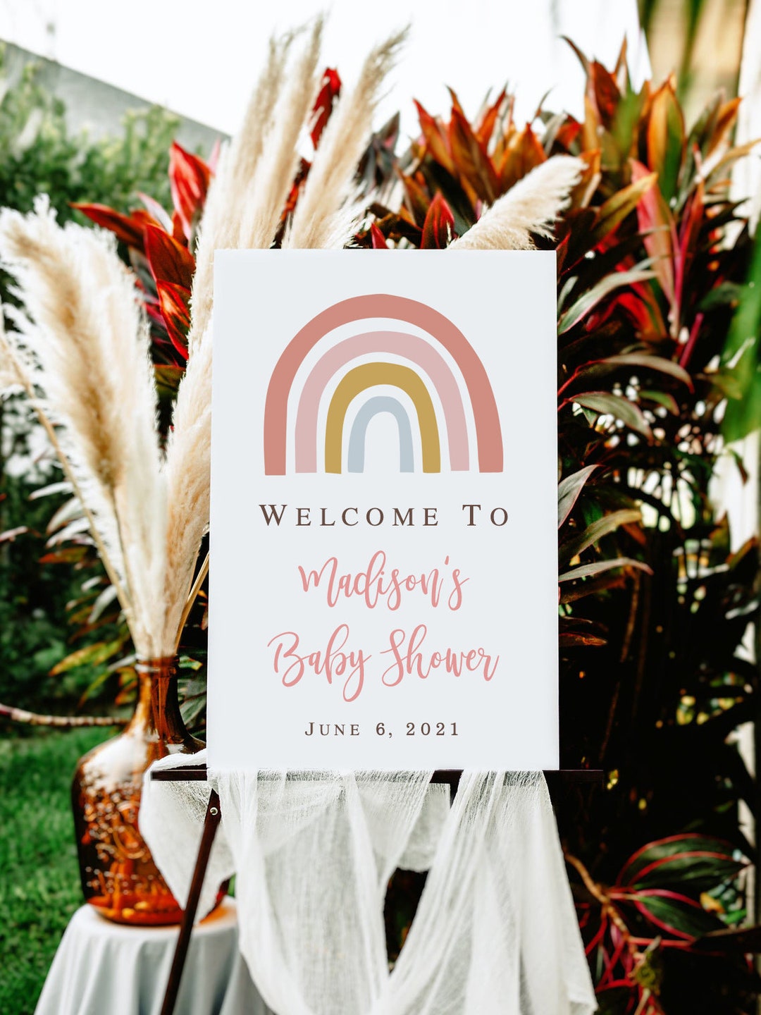 EDITABLE Boho Rainbow Baby Shower Welcome Sign Printable, Earth Tones ...