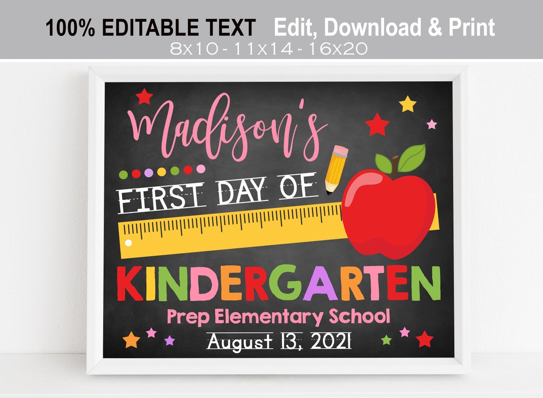 Editable First Day of School Printable Sign, Girl Back to School ...