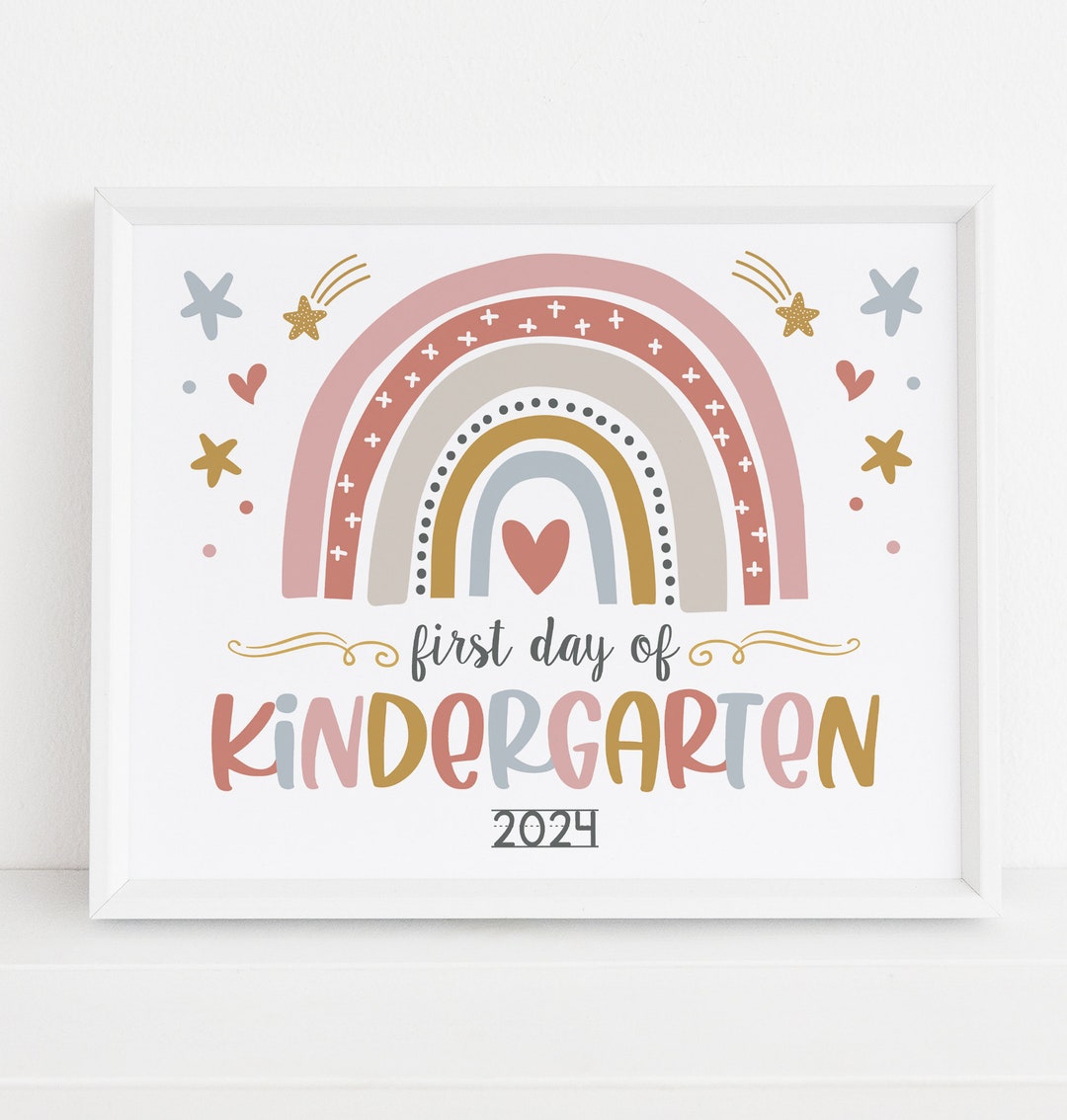 Boho Rainbow First Day of Kindergarten Sign Printable Girl Back to ...