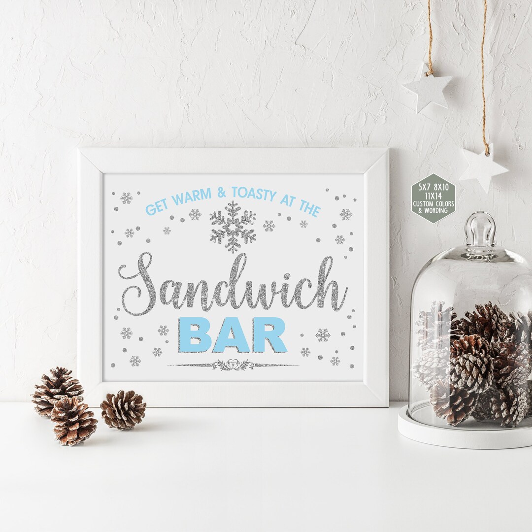 Sandwich Bar Sign Printable, Winter Onederland Decorations, Blue and ...