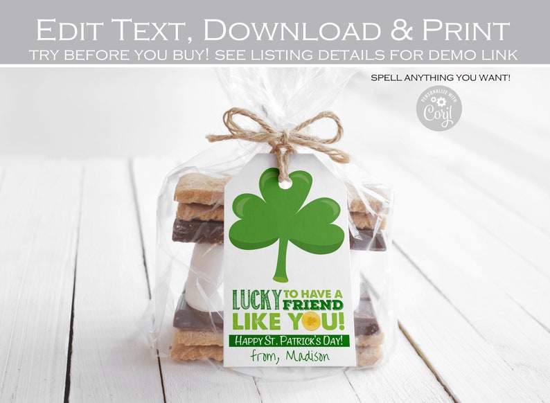 EDITABLE Rainbow Seeds St. Patrick's Day Tag Printable, St. Patty's ...