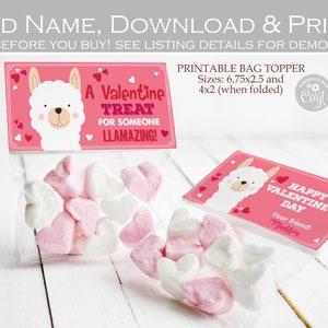 Llama Valentine Day Treat Bag Toppers Printable, Valentine's for Kids ...