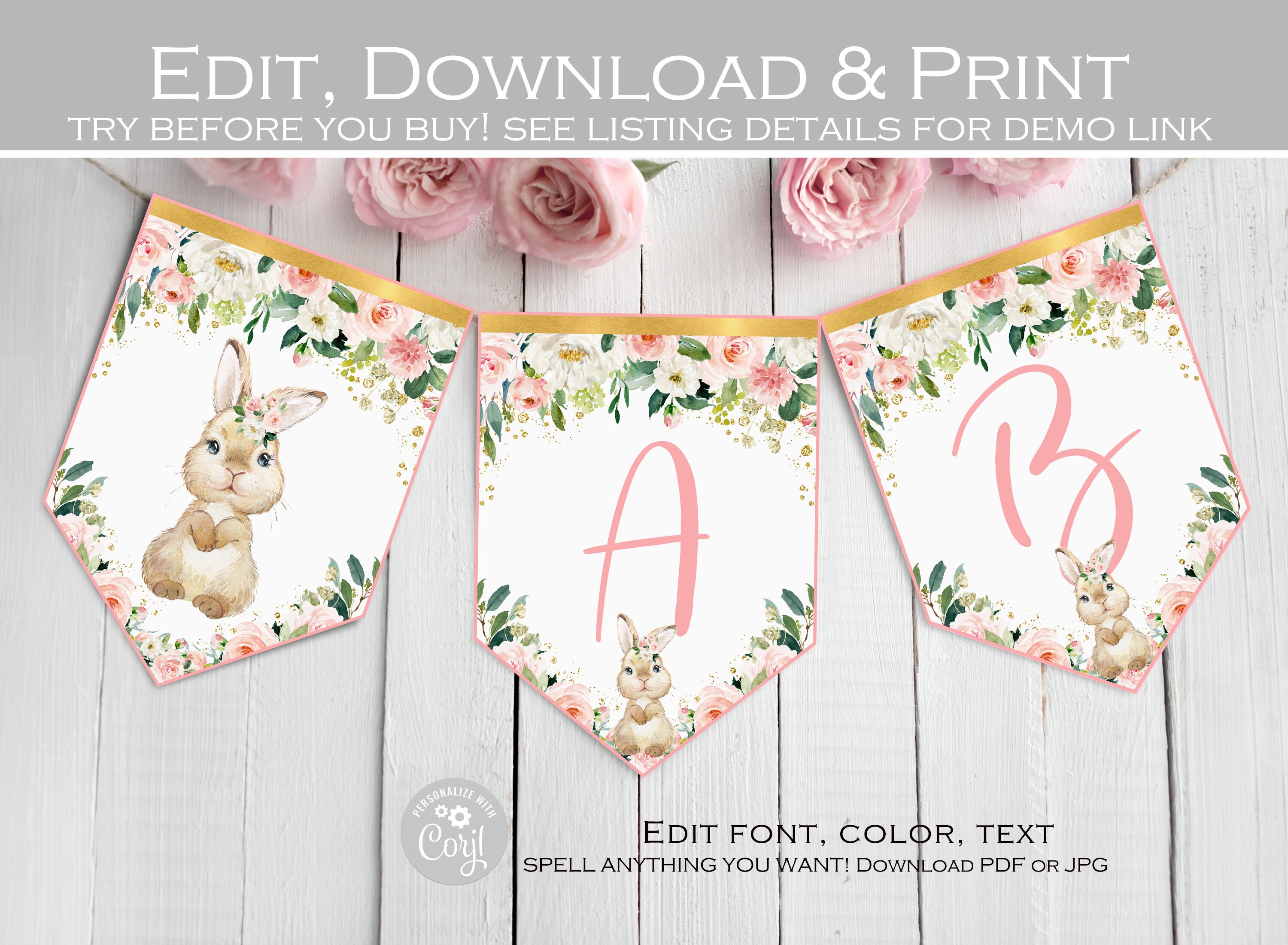 EDITABLE Bunny Welcome Sign Printable, Some Bunny is One, Bunny Baby ...