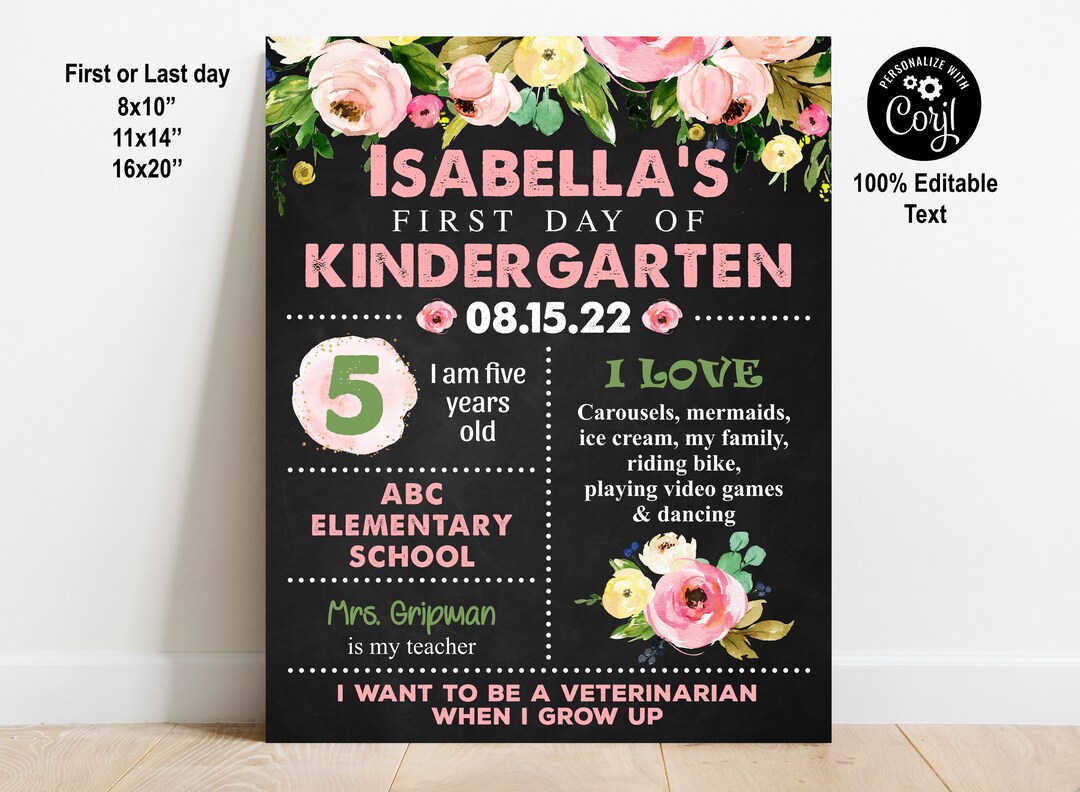 EDITABLE Floral First or Last Day of School Sign Printable, Girl Back ...